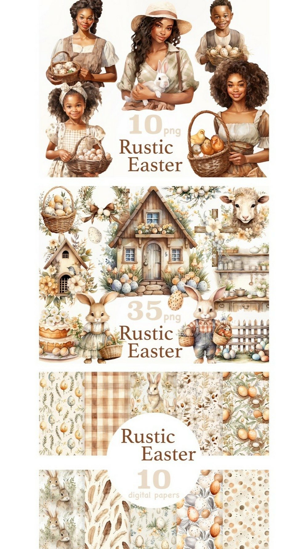 Rustic Easter Clipart | Easter Black Girls Clipart