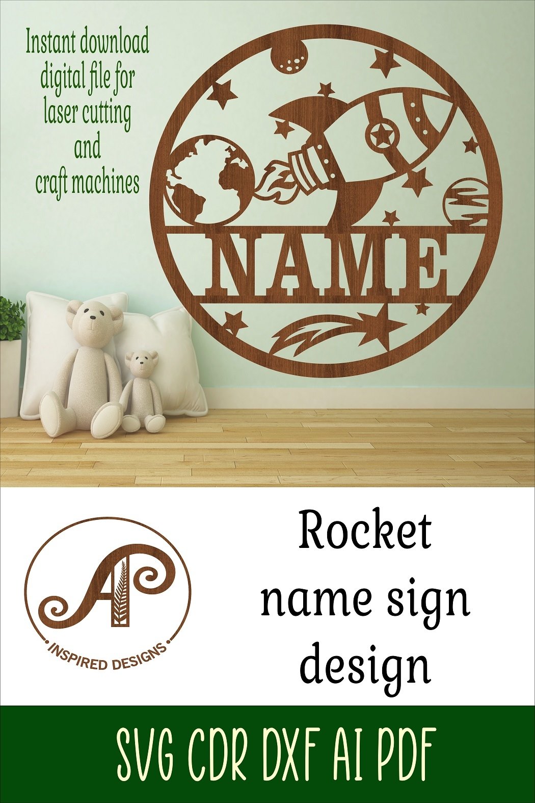Rocket name sign svg laser cut template (2544155)
