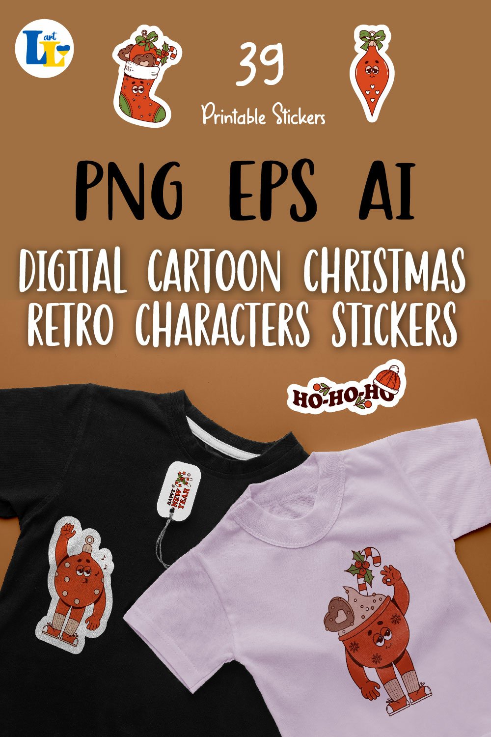Christmas retro groovy characters | Printable digital sticke