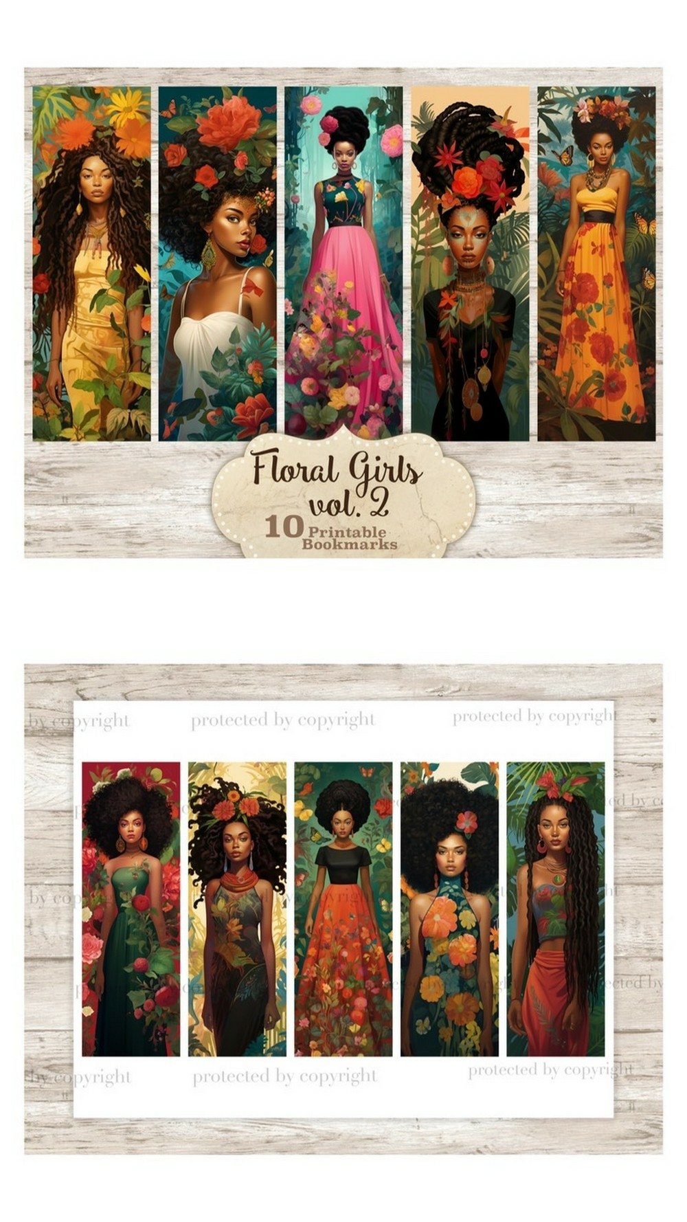 Floral Black Girls Bookmarks | Print And Cut Bookmark Set
