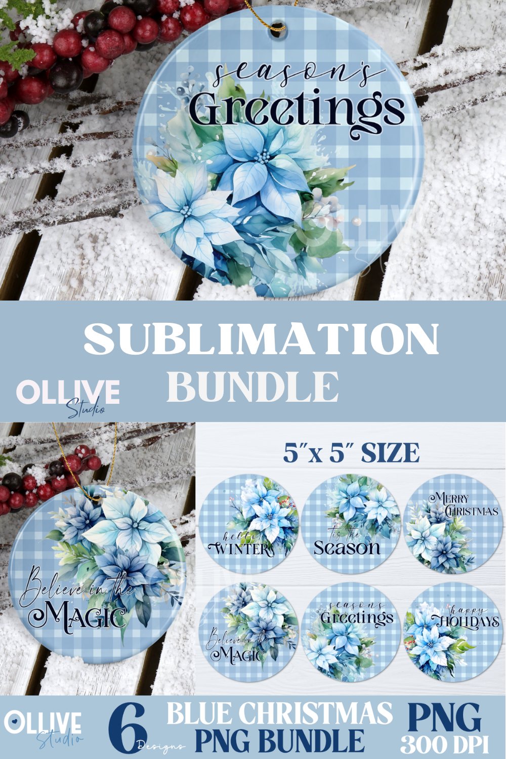 Sublimation Blue Christmas Rounds PNG Bundle | Christmas PNG