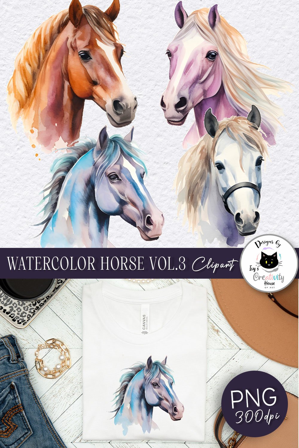 Watercolor Horse Clipart Vol.3 | Farm Animal PNG Designs
