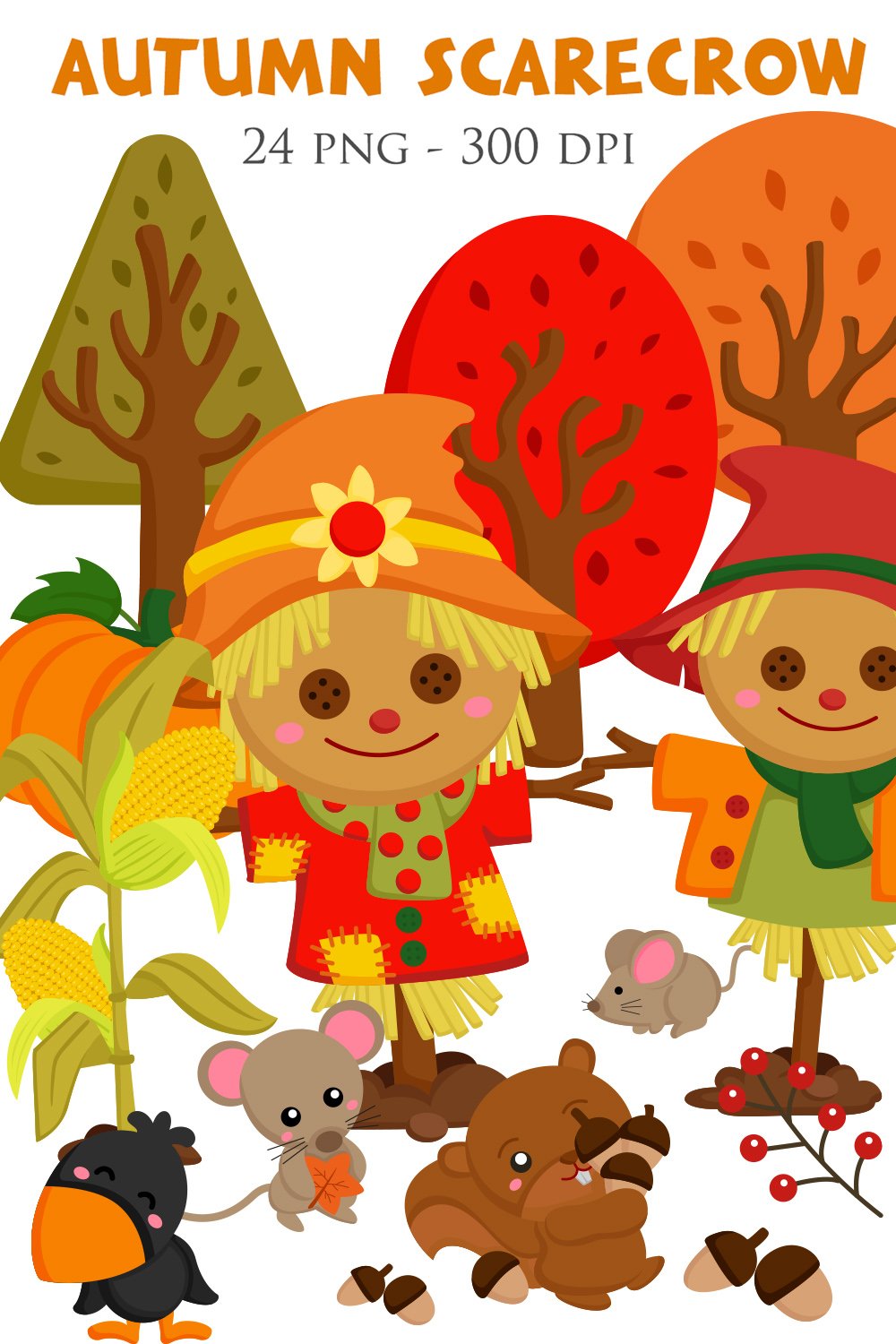Cute Autumn Seasons Outdoor Scarecrow Cartoon Illustration
