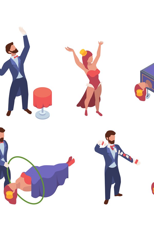 Magic performers. Fairytale circus show for kids attraction