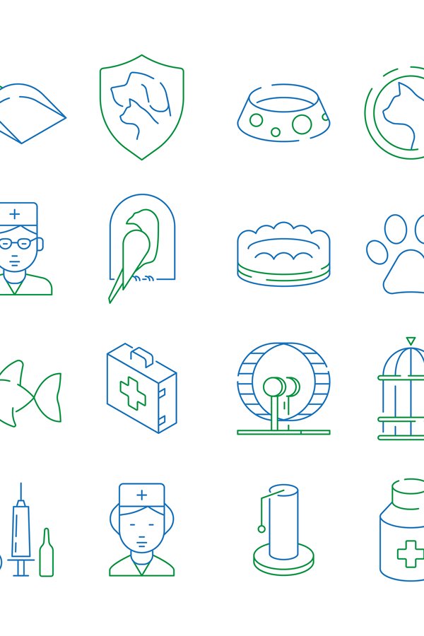 Pets symbols. Kitten dogs puppy fish animals veterinary clin