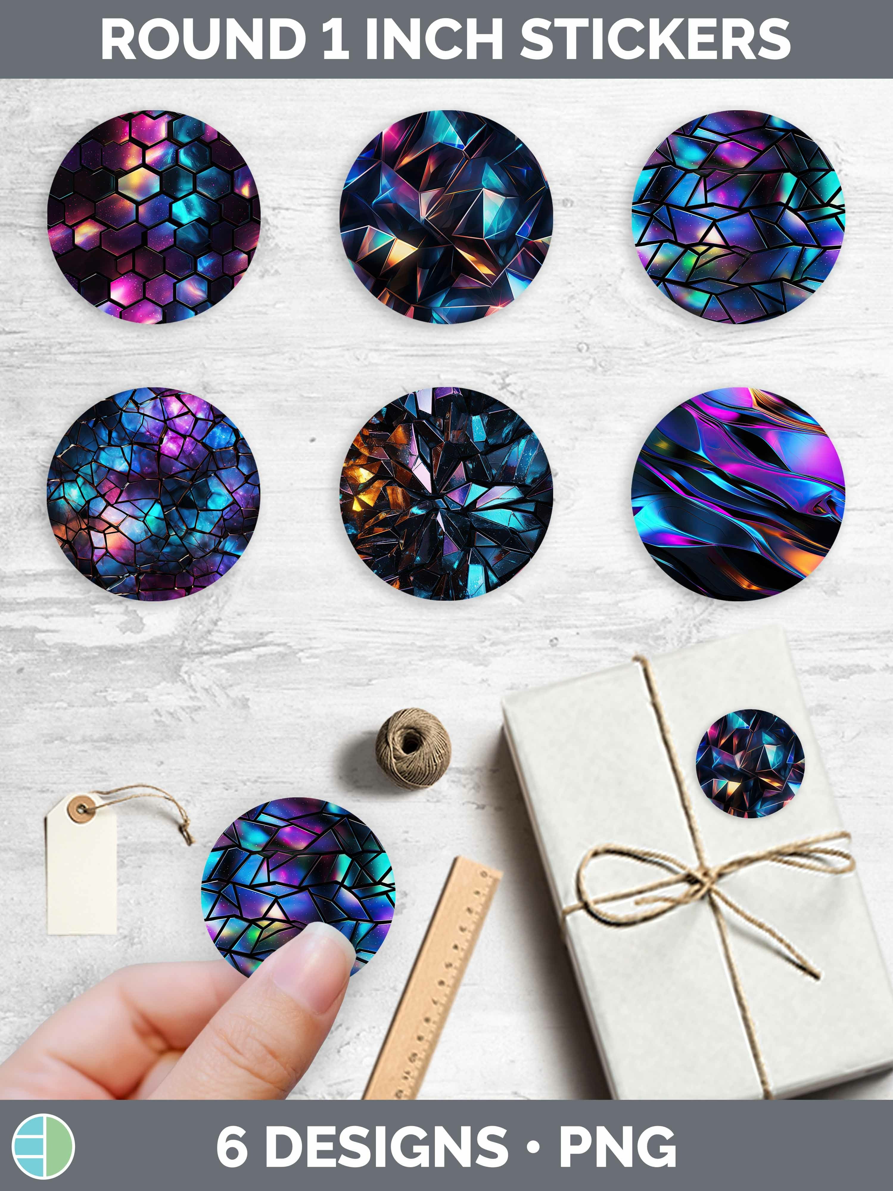 Holographic Black Stickers | Round Labels Bundle