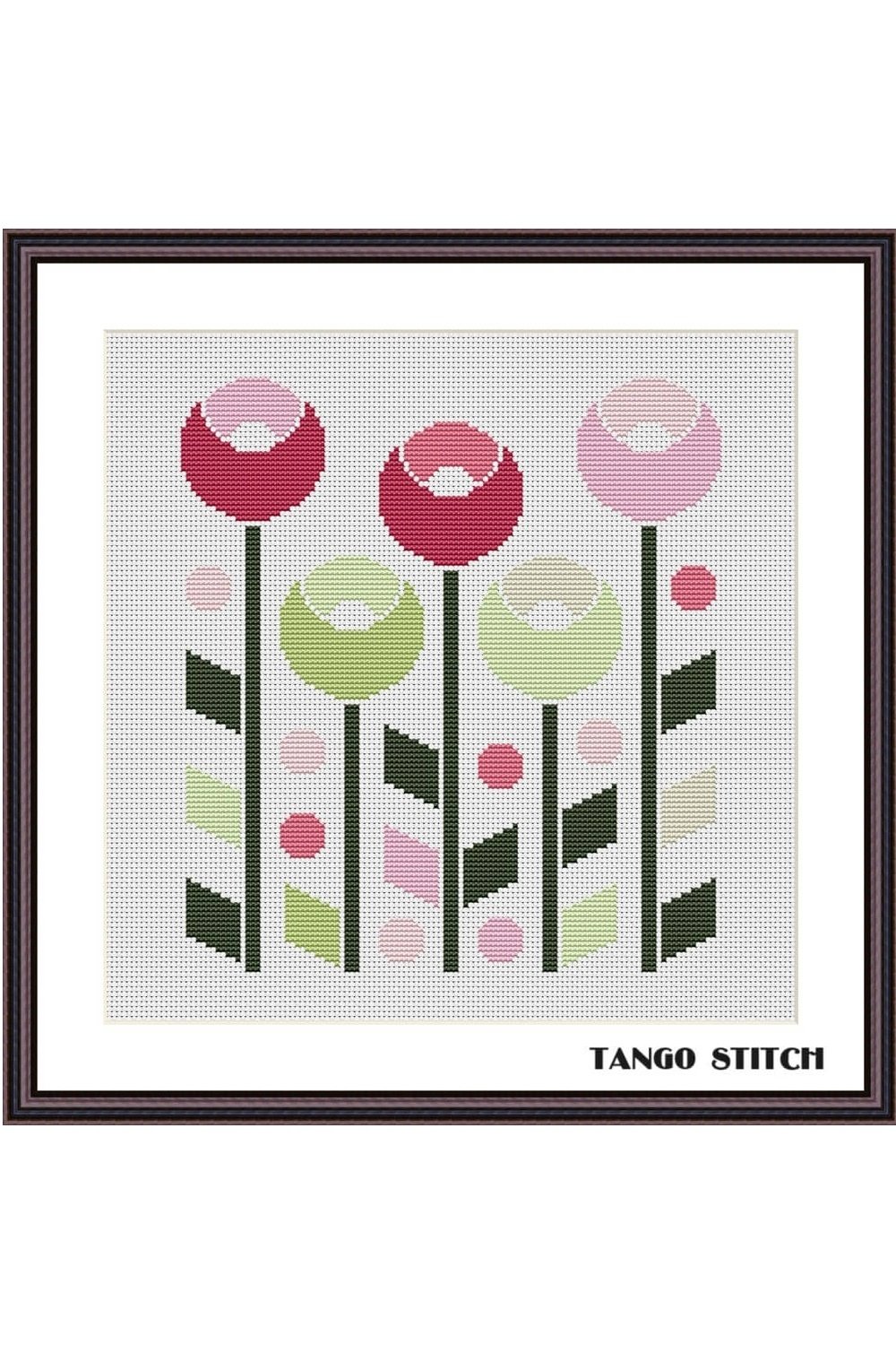 Beautiful geometric spring flowers cross stitch pattern