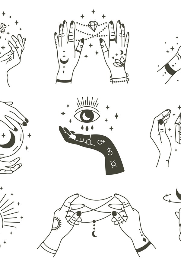 Magical hands. Boho occult magic hand, witch mystical symbol