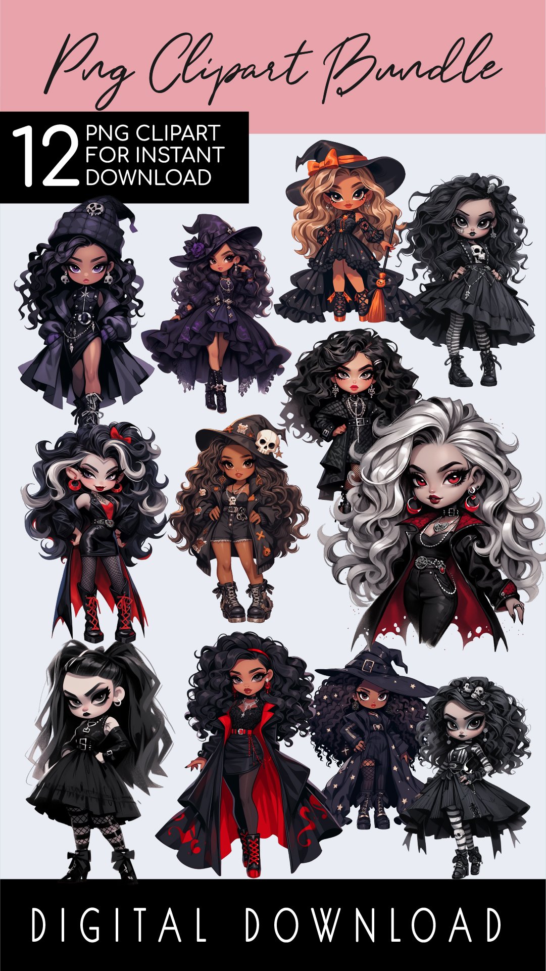 Halloween Girl Clipart, Cute Girl Sublimation, Chibi Clipart