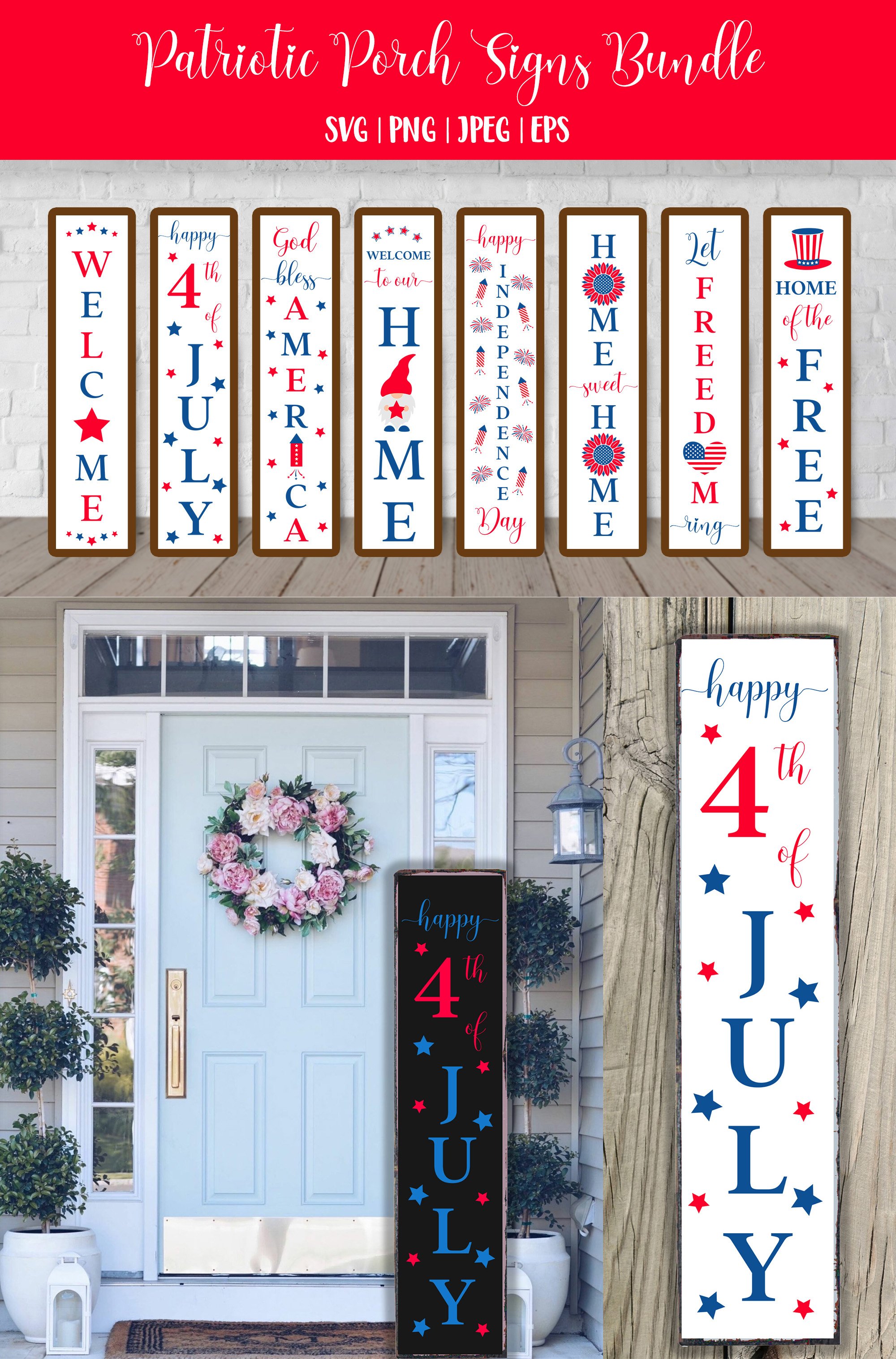 Patriotic Porch Sign SVG Bundle. 4th of July Vertical Signs