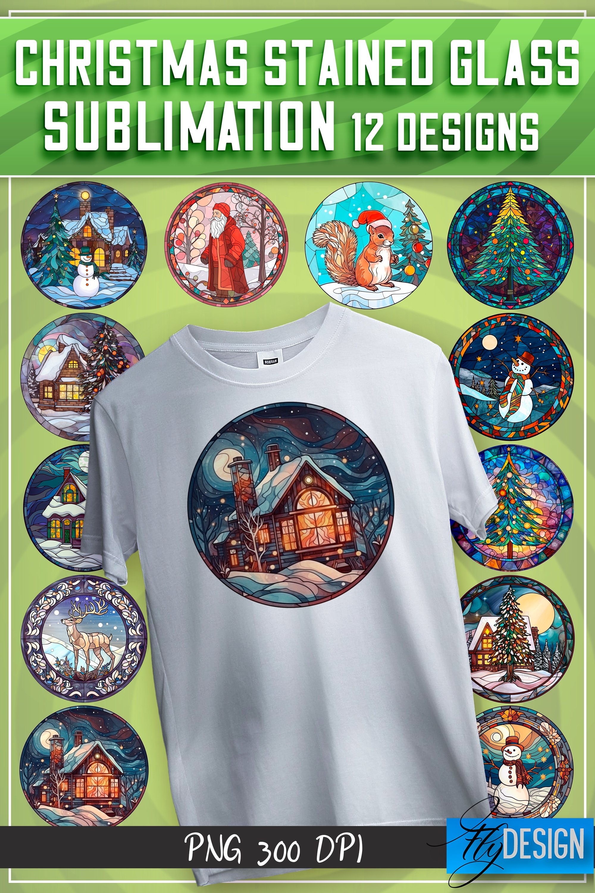 Christmas Stained Glass Sublimation|Christmas PNG (2683474)