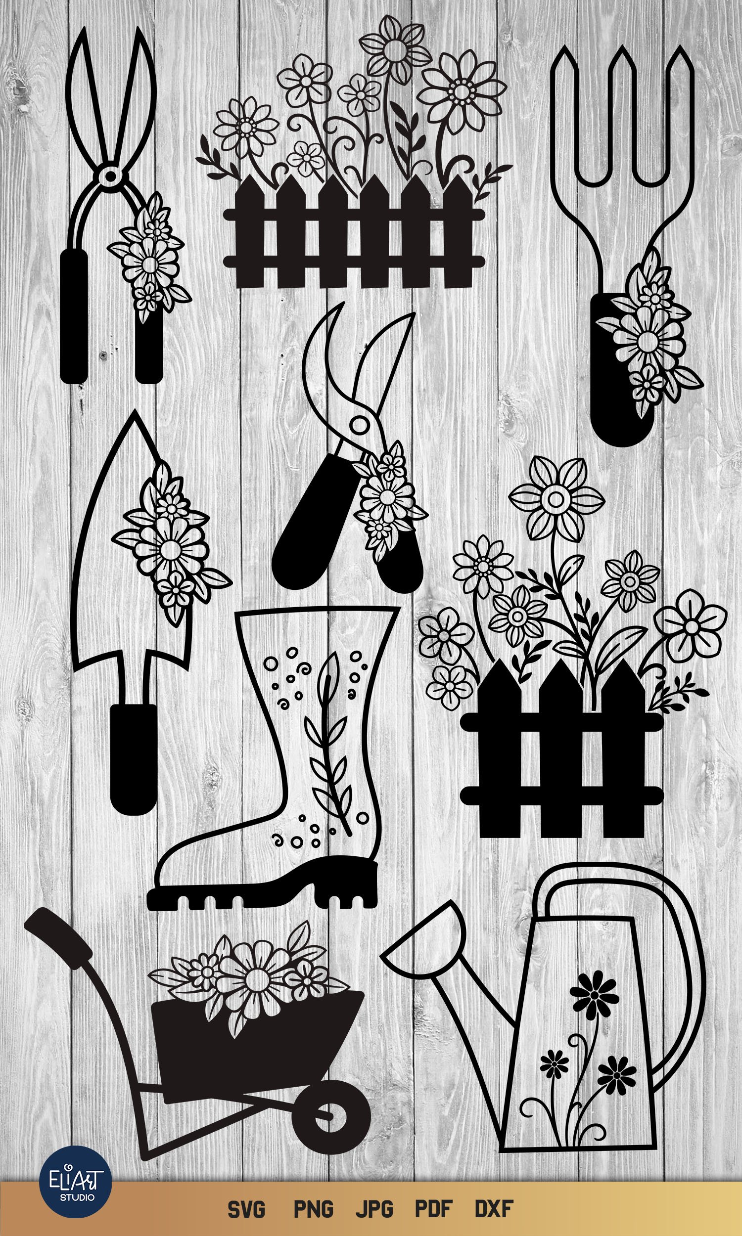 Garden Bundle SVG | Gardening Tool PNG Illustration