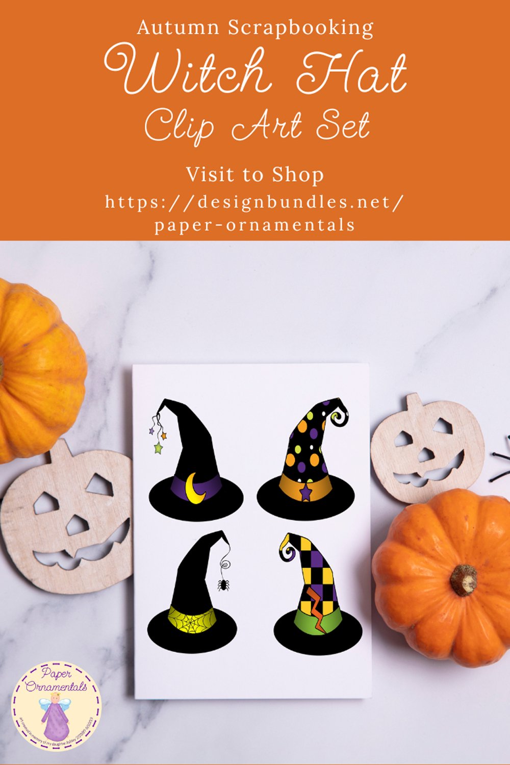 Halloween Clip Art, Cute Witch Hat Set #1