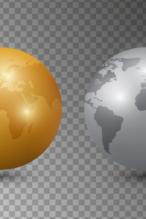 Gold silver earth. 3D Earth planet models vector illustratio