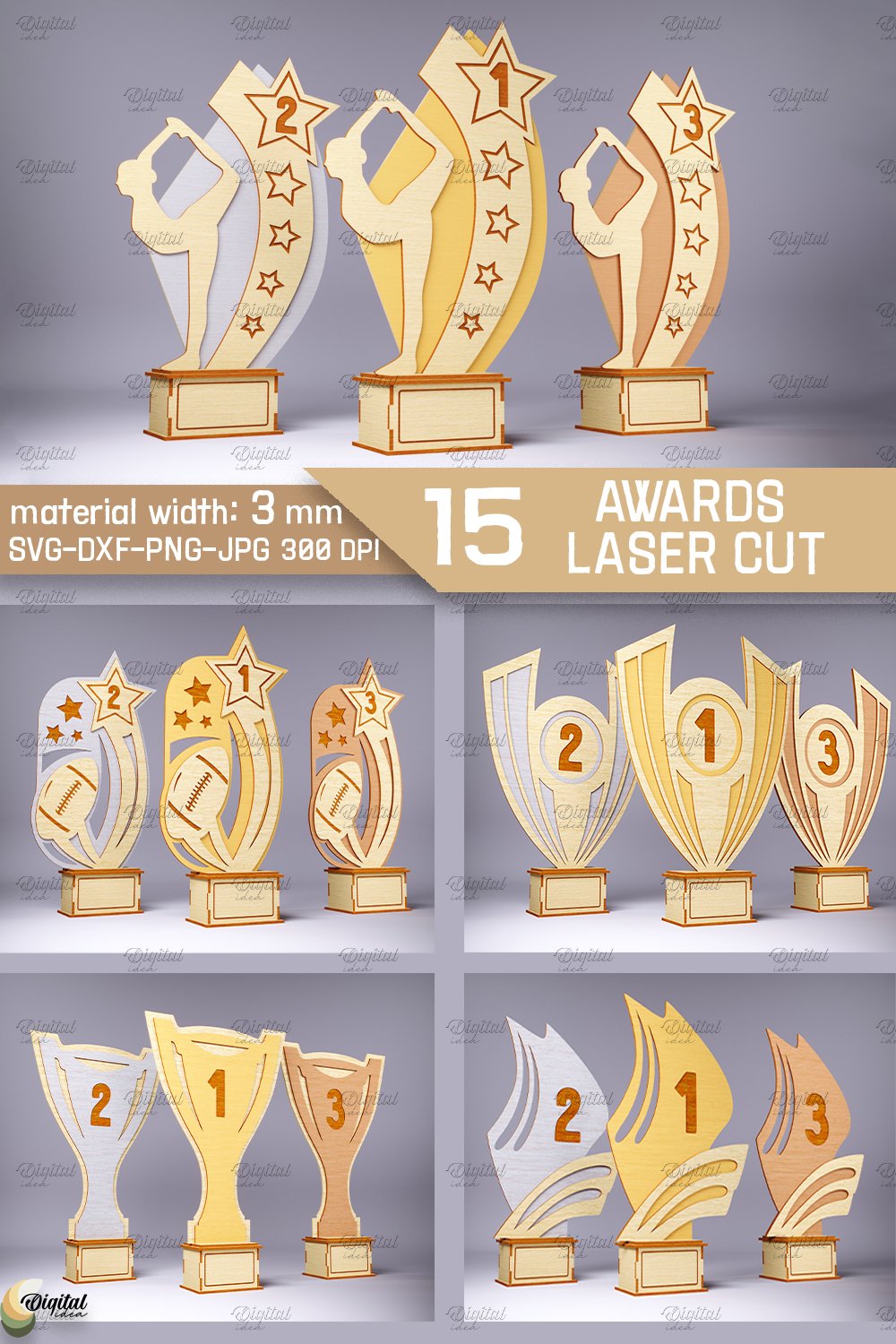 3D Awards Laser Cut Bundle. Sports Trophies SVG