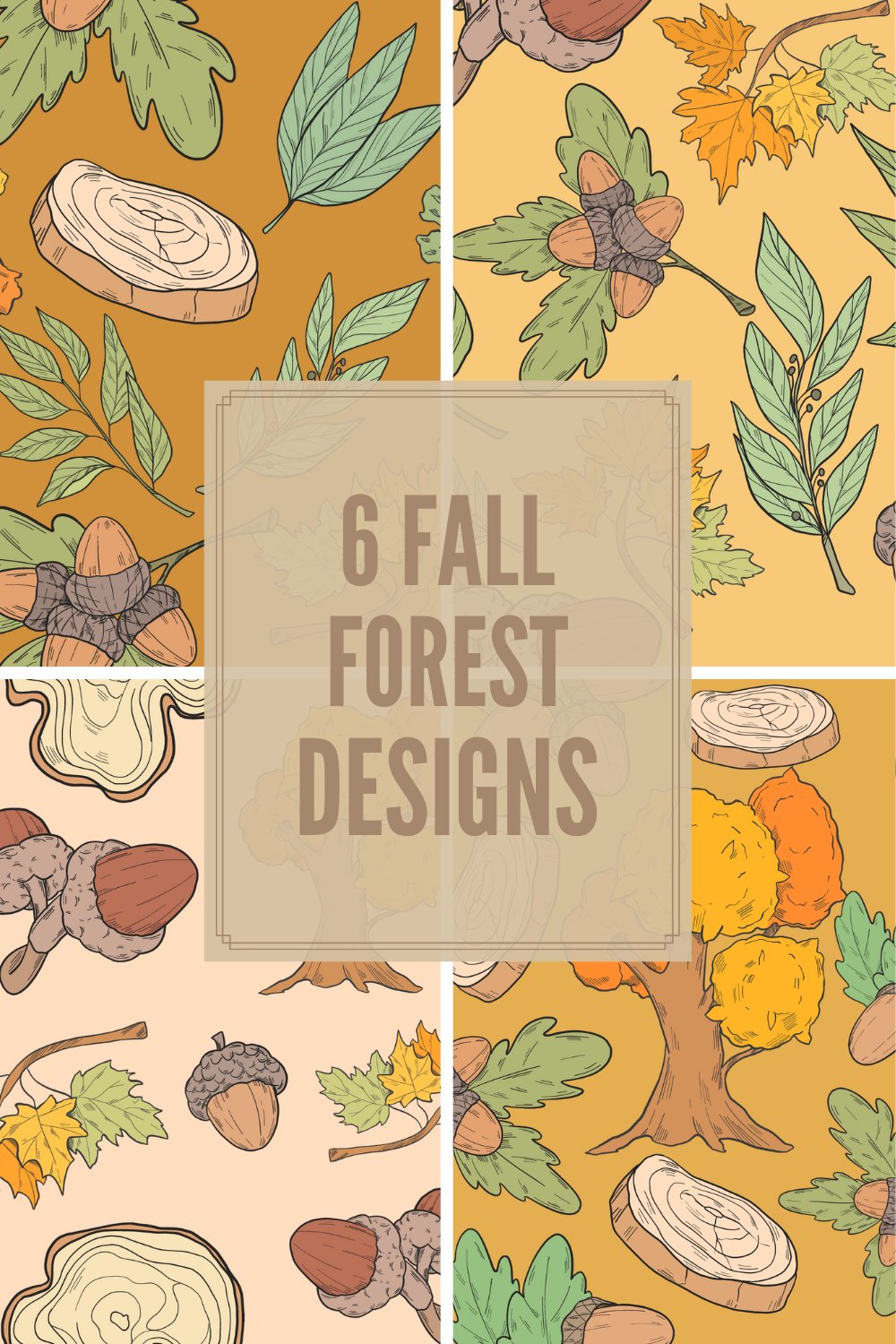 6 Fall forest seamless pattern digital paper set wall art