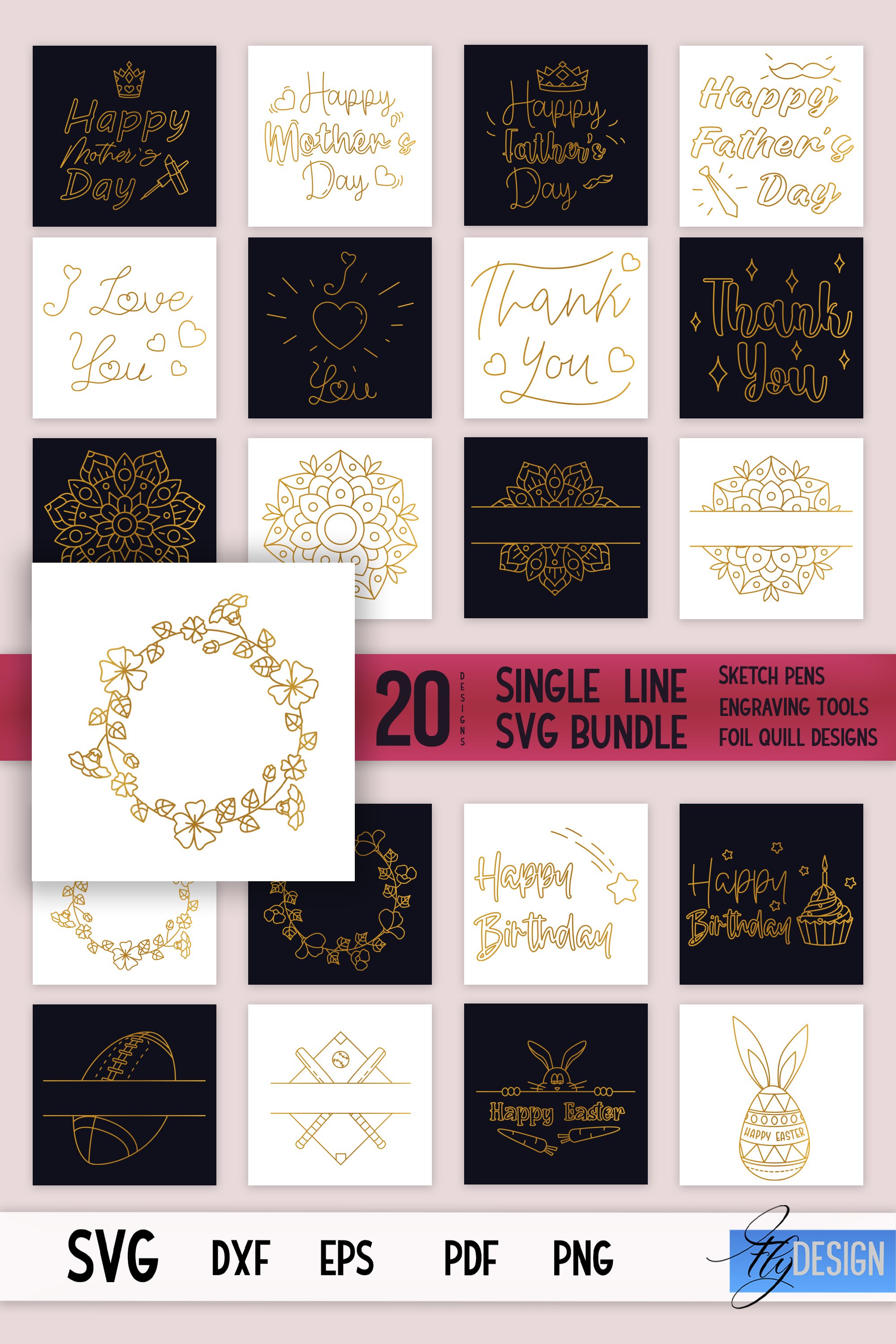 Single Line SVG Bundle | Foil Quill Designs | Outline Design