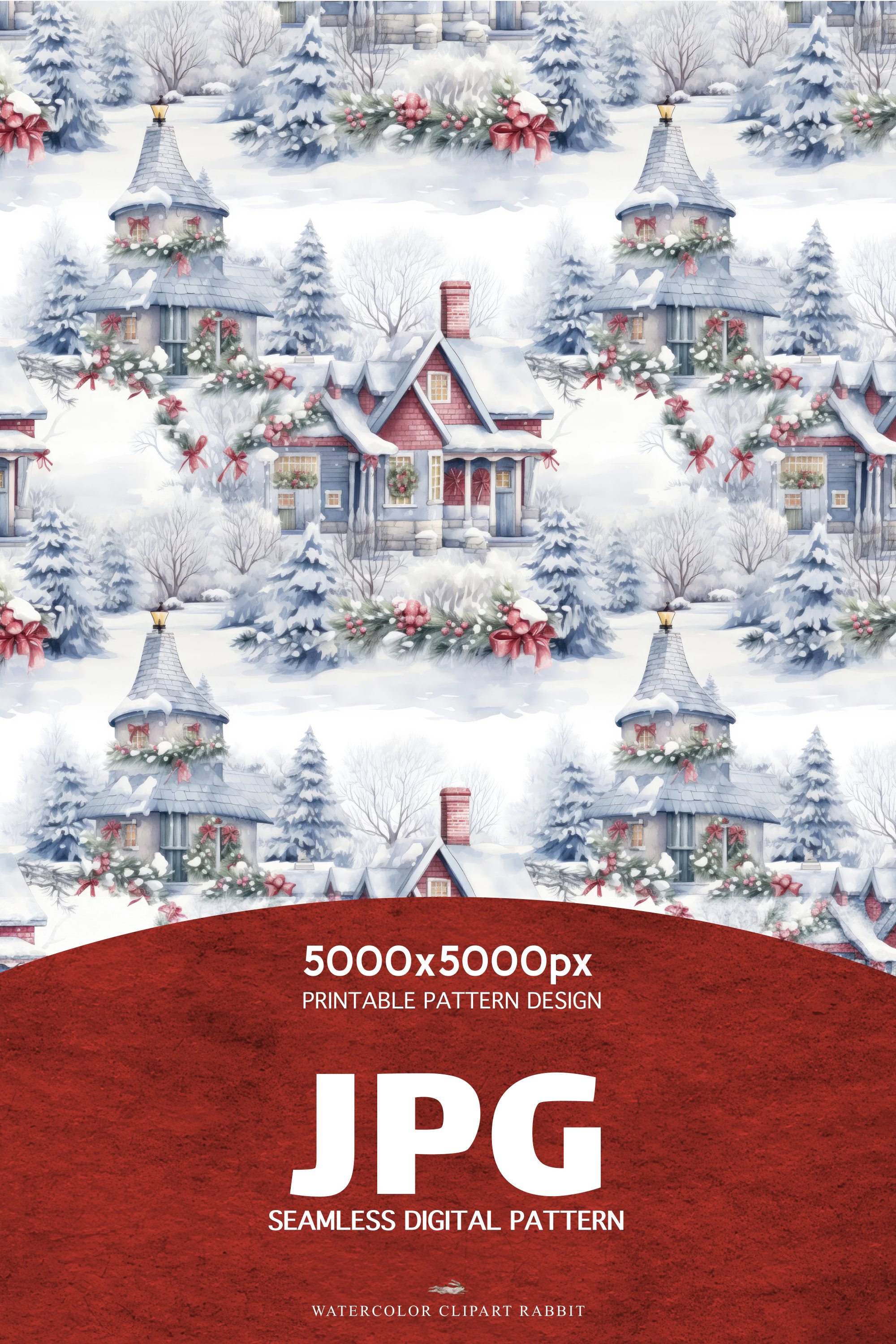 Christmas Night Village Pattern Winter Print Digital Paper