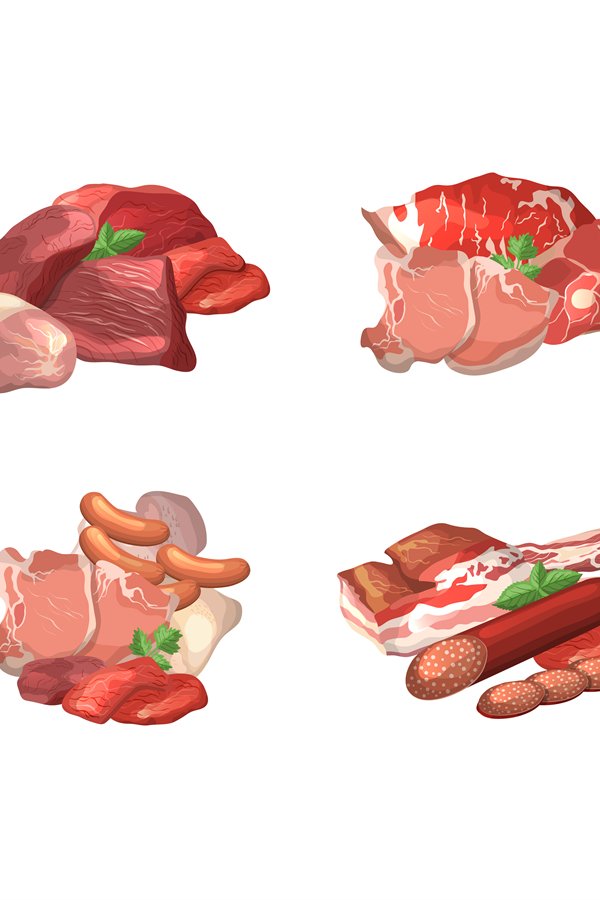 Vector set of cartoon meat elements piles illustration