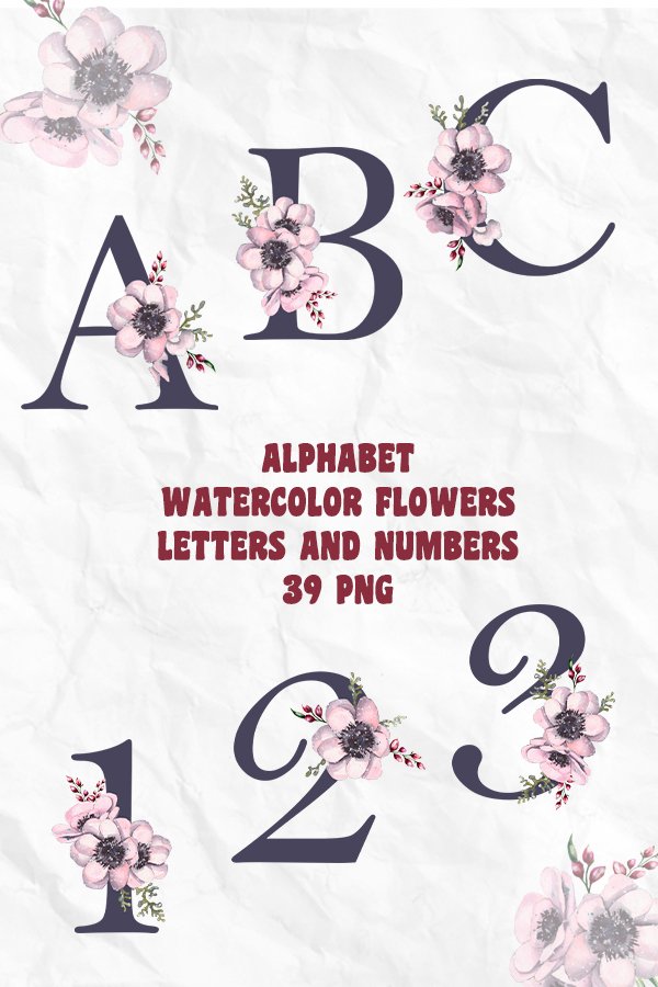 Alphabet Floral Flowers Watercolor Letters Numbers Monogram
