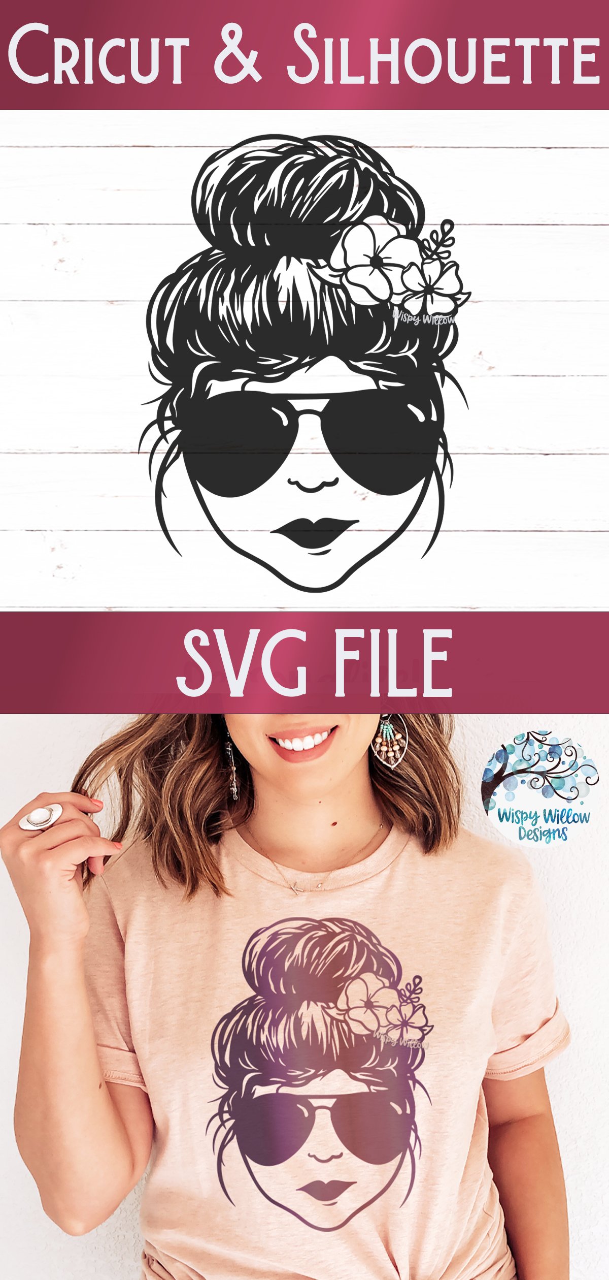 Messy Bun Lady with Flowers SVG (1210286)