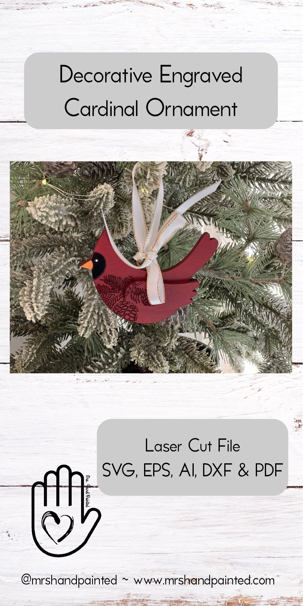 Decorative Engraved Cardinal Ornament - Laser Cut File