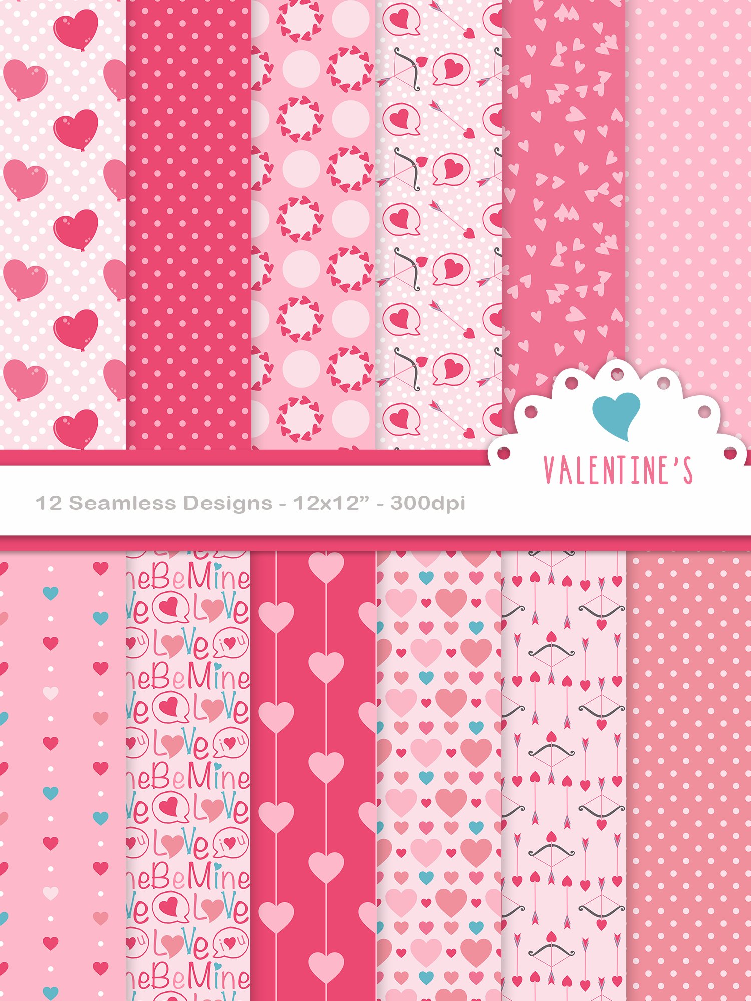 Valentine love hearts, seamless scrapbook paper (1793919)