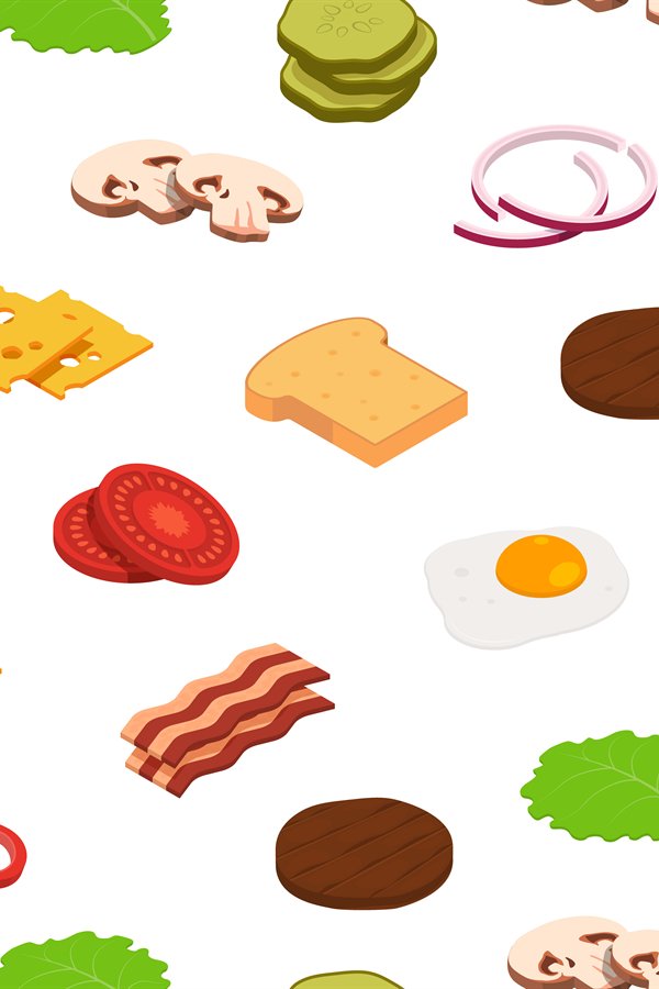 Vector isometric burger ingredients pattern or background il