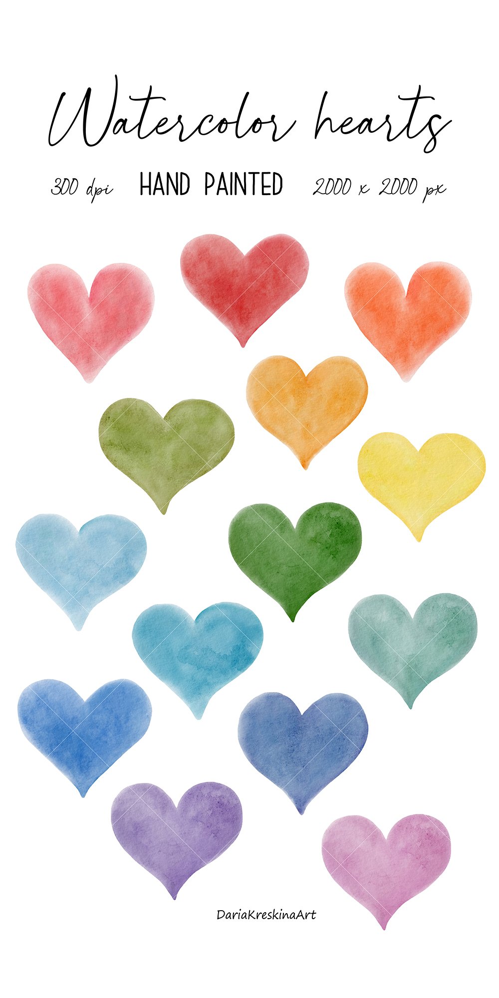 Watercolor heart clipart illustration multicolor rainbow png