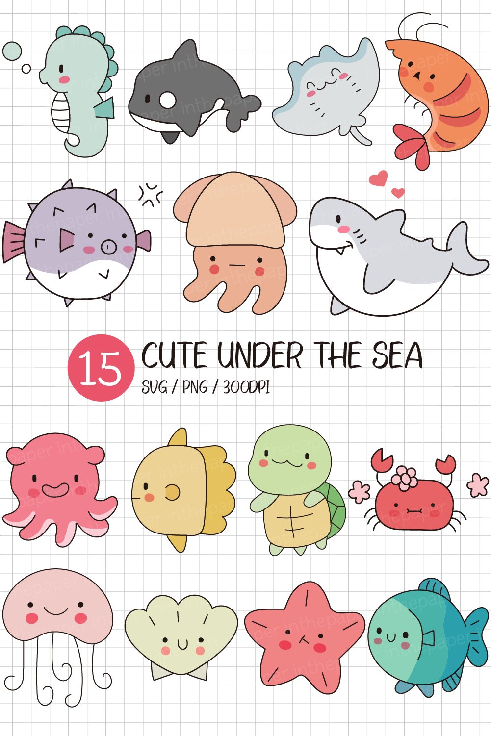Cute Under the Sea | PNG SVG Clip art Sea Animal Stickers