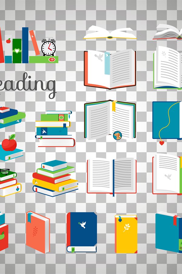 Books and stacks on transparent background