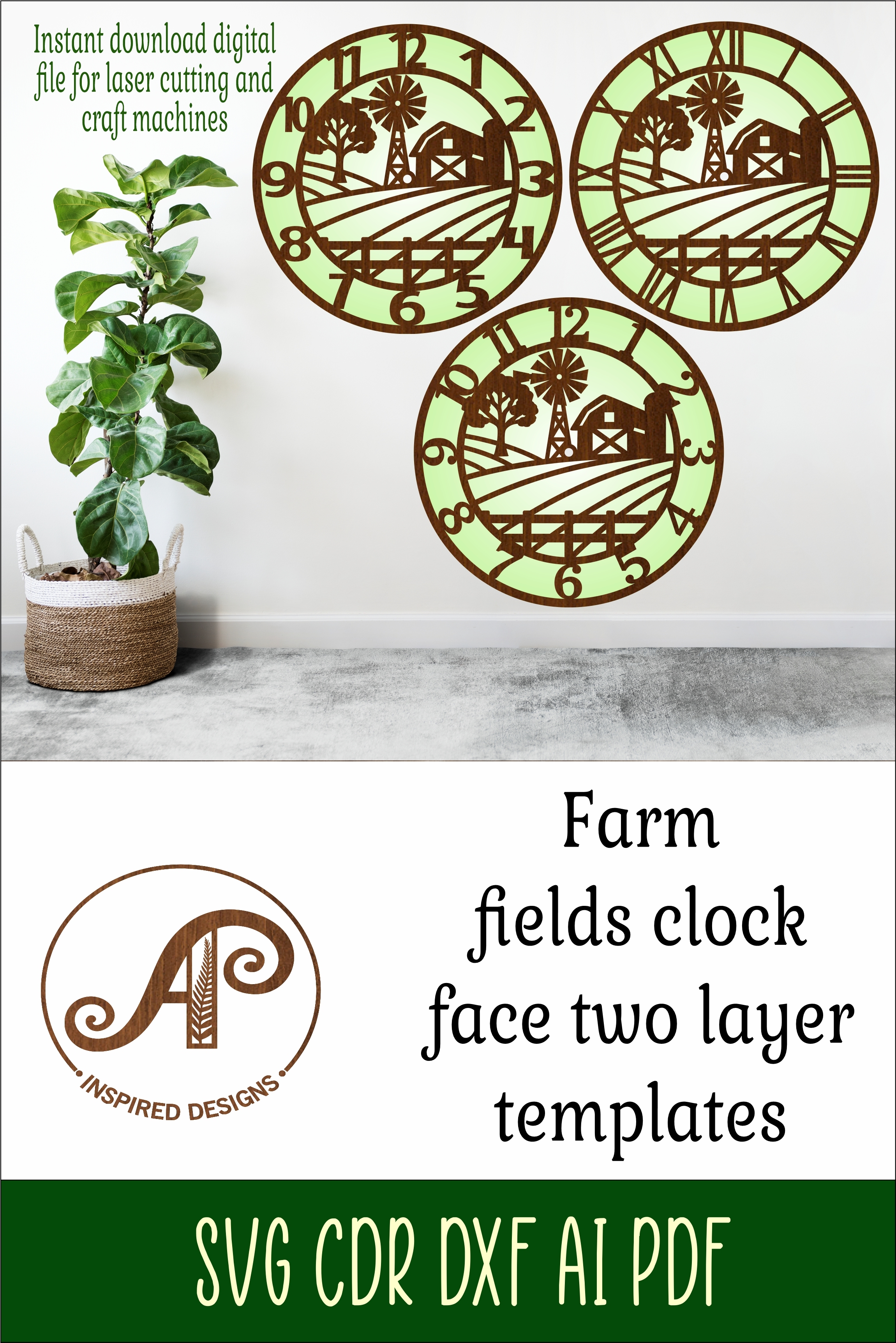 Farm fields wall clock laser cut files