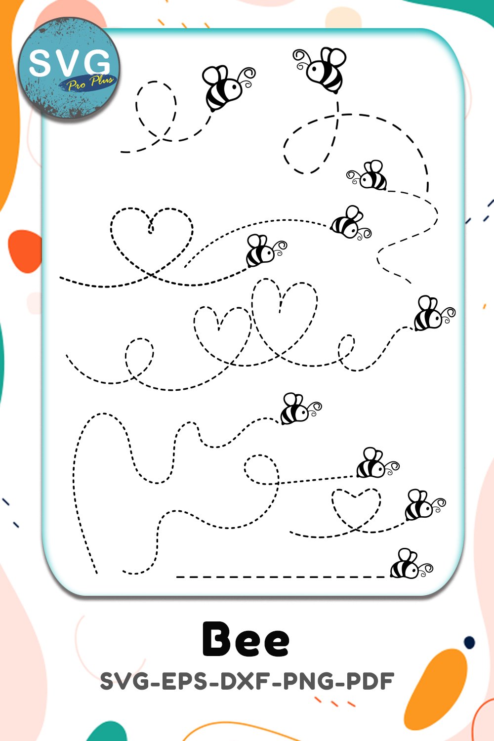 Bee path bundle svg honeybee, bumble bee, heart, dotted line