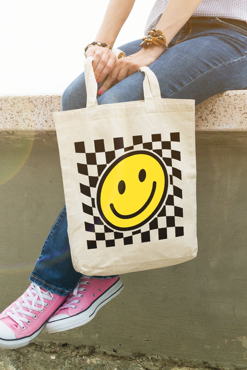 Checkered Smiley Face Design in PNG, SVG, DXF & EPS Format
