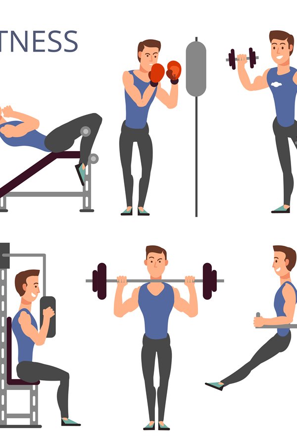 Gym exercises, body pump workout vector set with (912536)