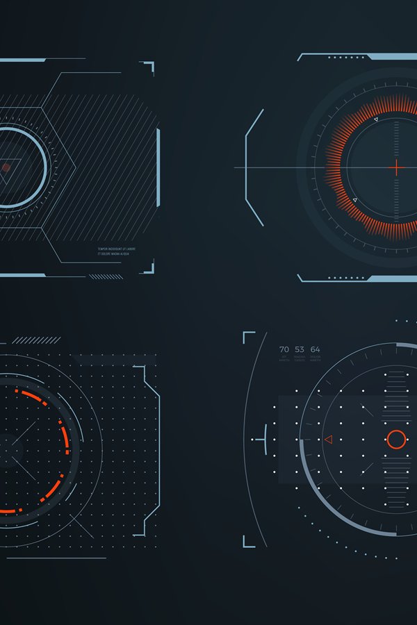 Futuristic helmet hud screens cockpit view. Glowing visual d