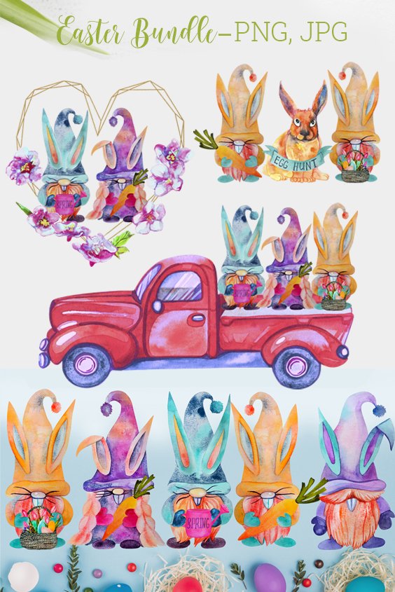 Easter Gnome bundle. Gnomes Easter. Watercolor Gnomes.