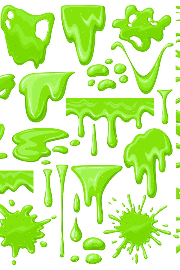 Cartoon slime dripping. Green sticky alien slime blobs, spoo