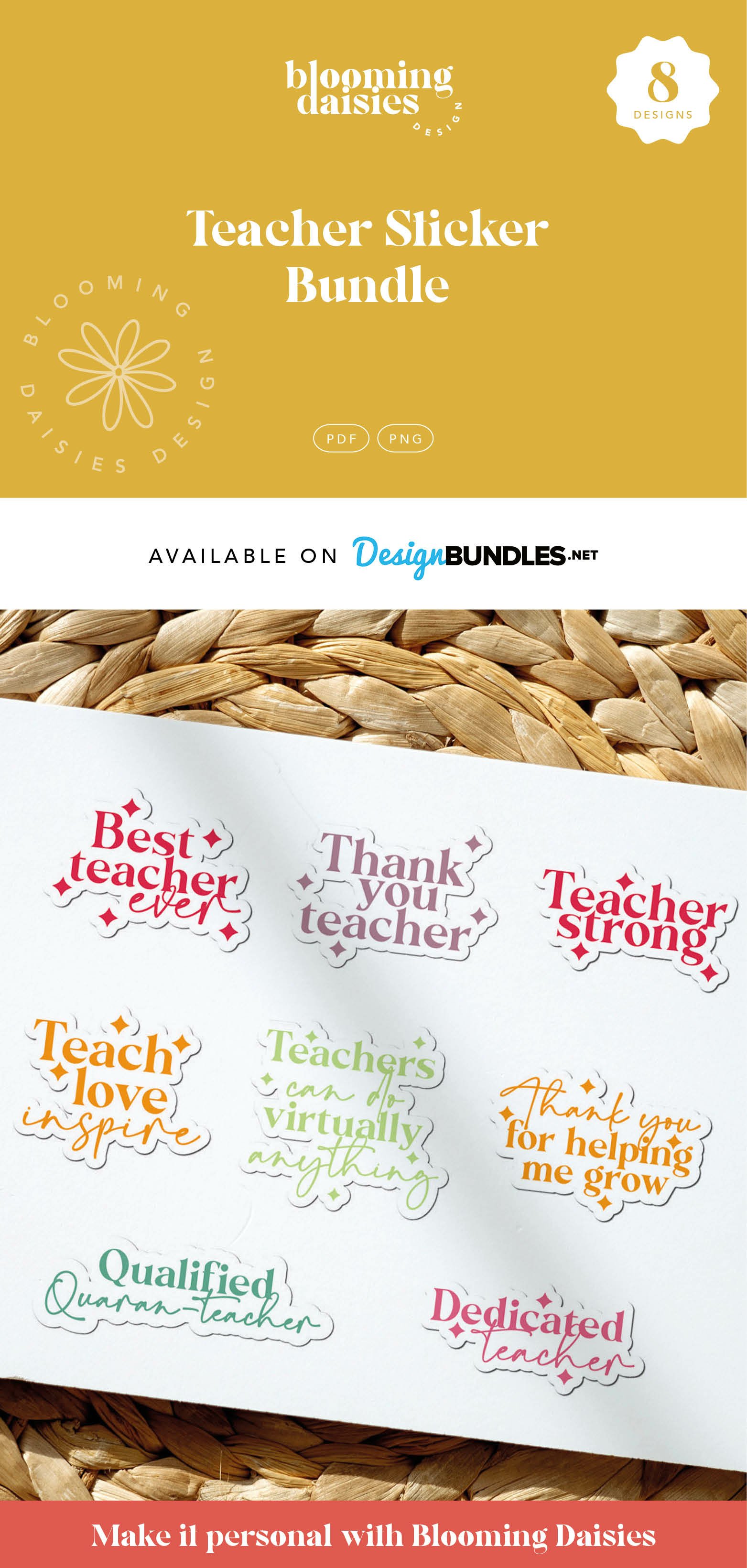 Teacher Sticker Sheet, 8x Colourful Sticker Designs
