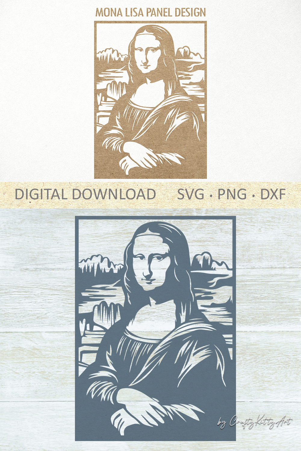 Mona Lisa SVG. Wall panel laser cut, paper cutting template.
