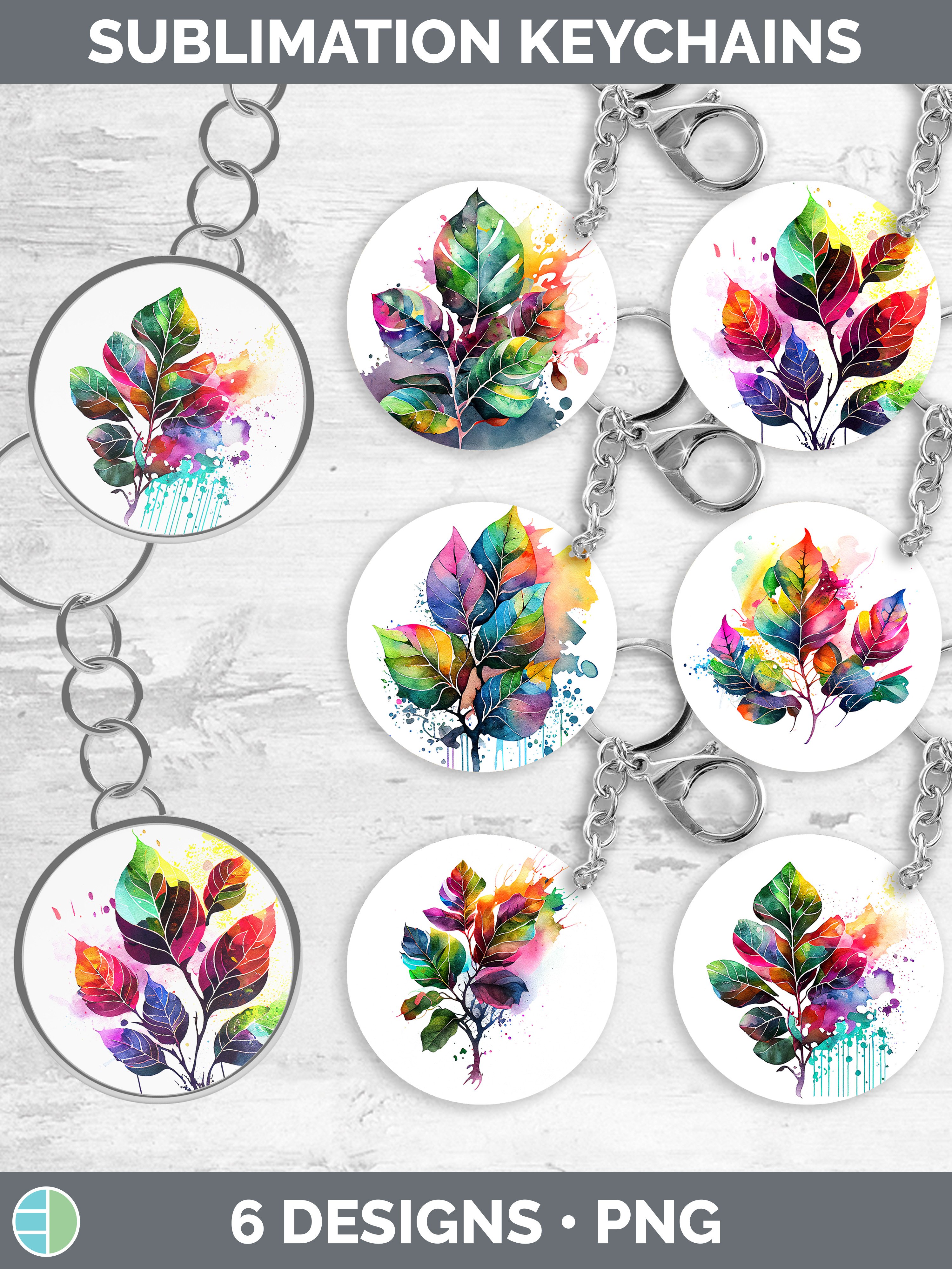 Rainbow Fig Leaves Keychain | Sublimation Keyring Designs Bu