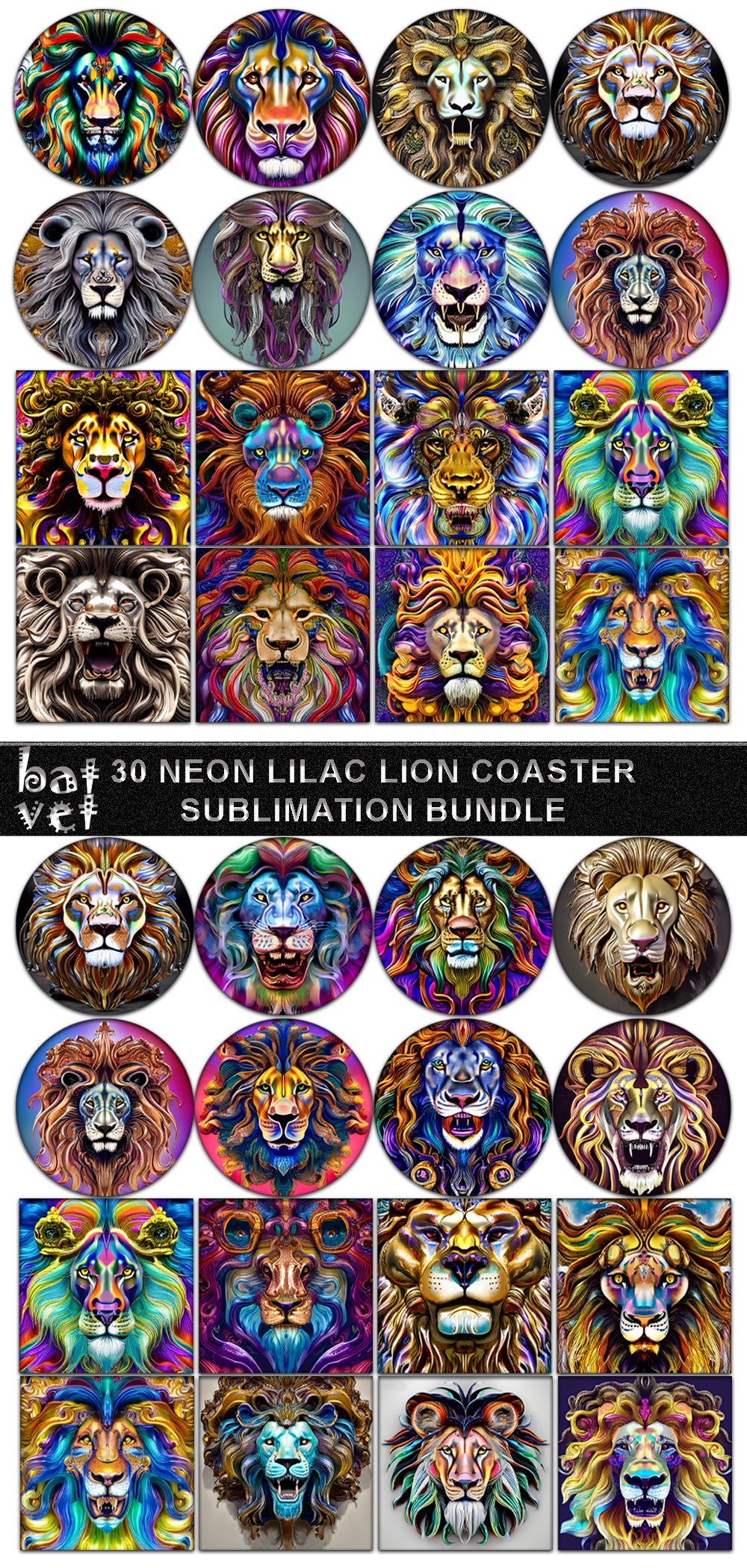 Lion Sublimation Coaster Bundle | Lion Design Coaster Bundle