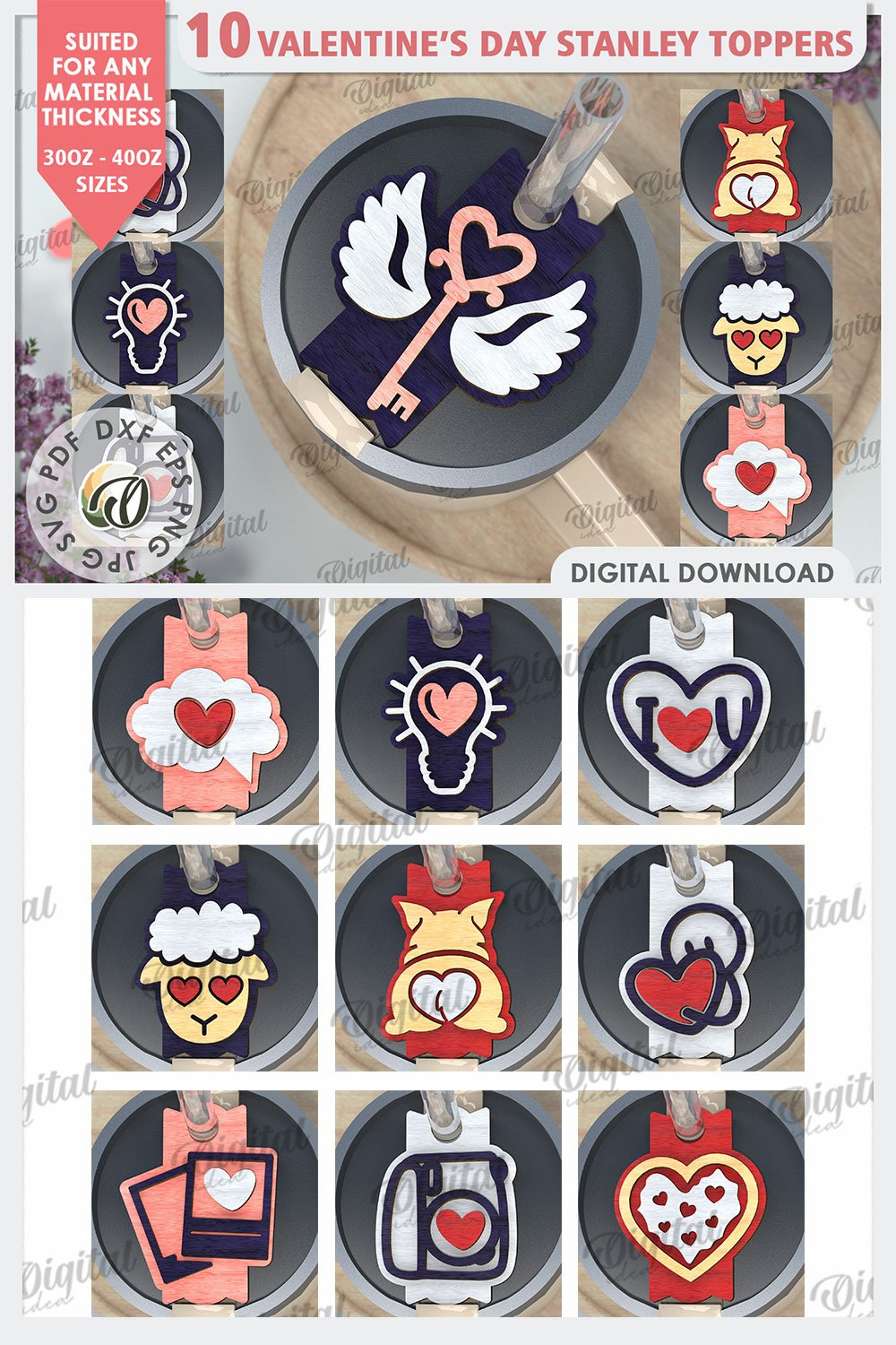 Valentine’s Day Stanley Toppers Laser Cut Bundle. Love SVG