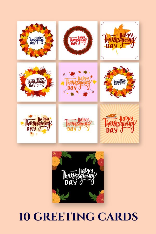 Bundle of thanksgiving greeting card. PNG 300 dpi