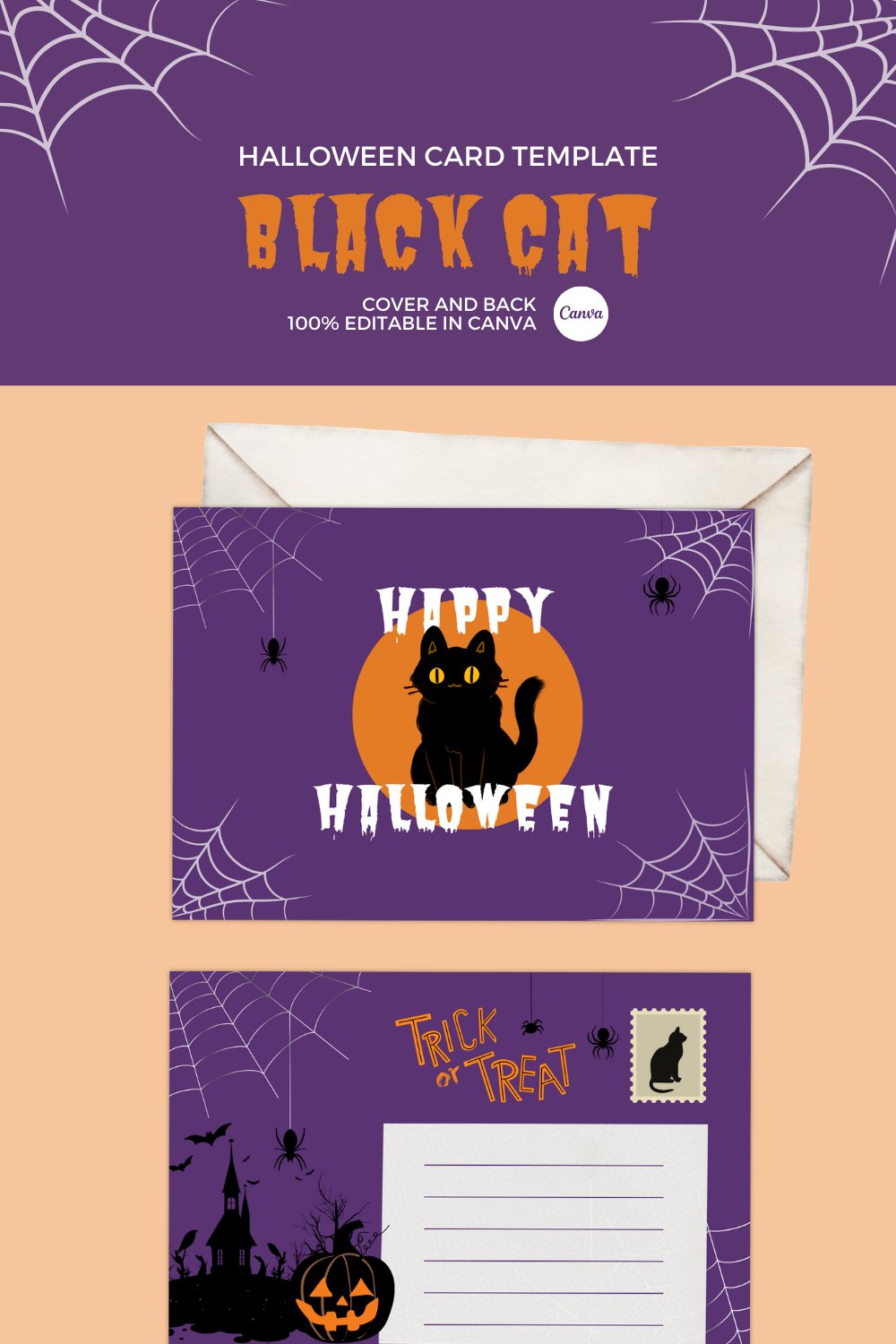 Halloween GREETING CARD Black Cat CANVA TEMPLATE