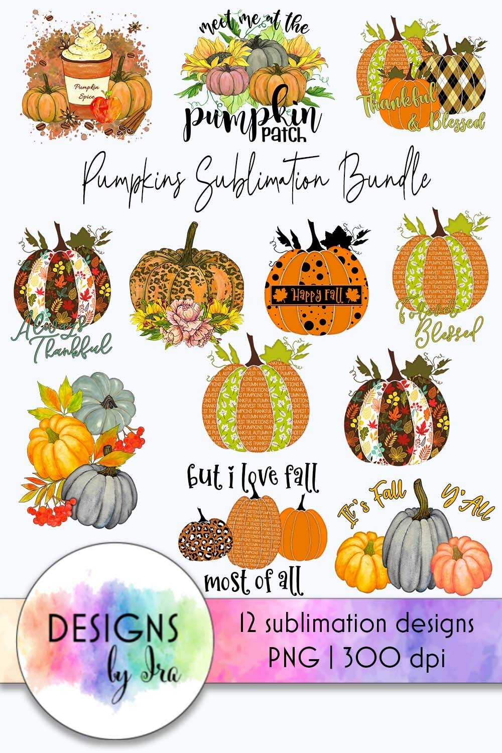 Fall bundle, collection of 12 pumpkins sublimation designs