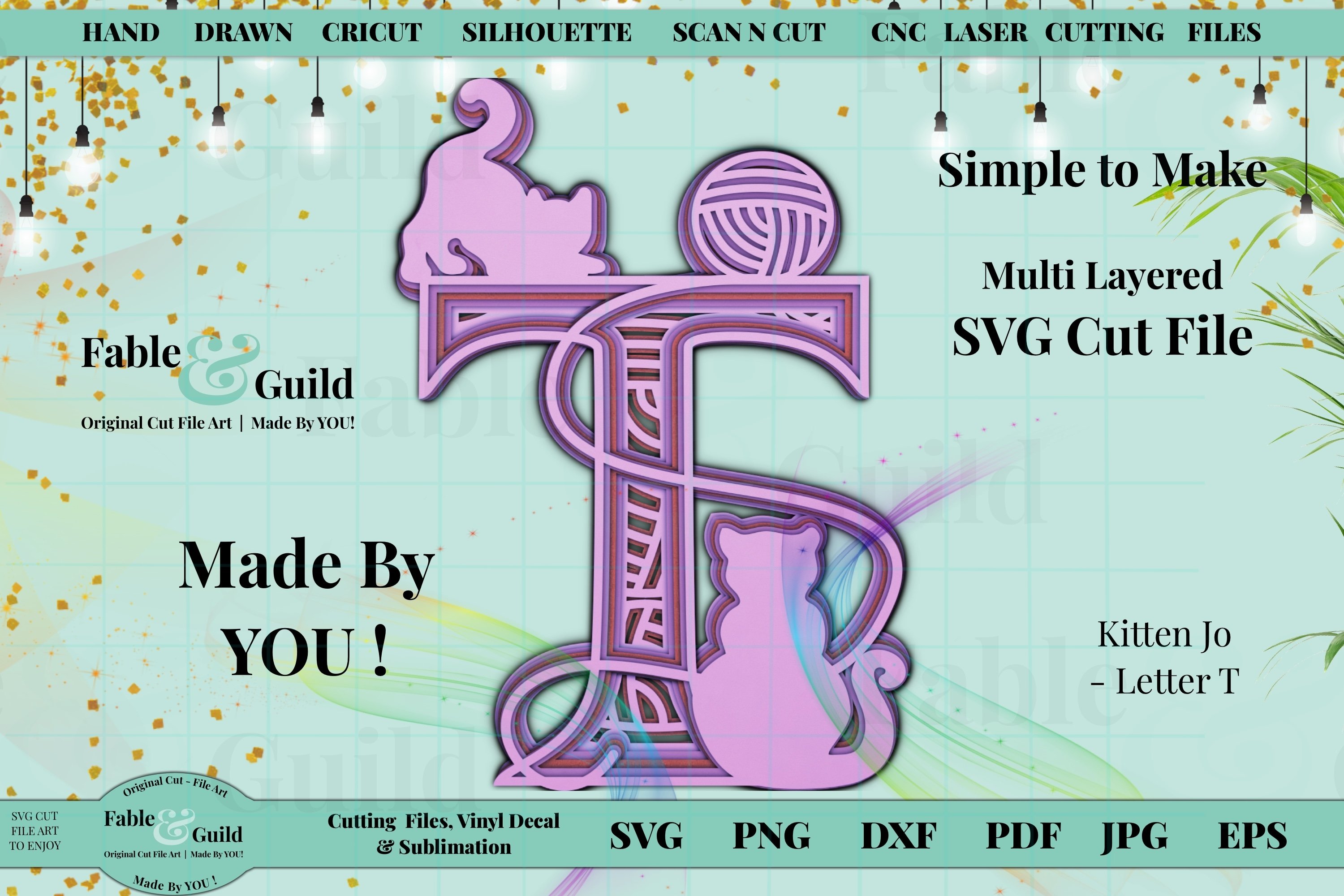 Cat Kitten SVG Alphabet Monogram 3D Layered Letter SCANNCUT