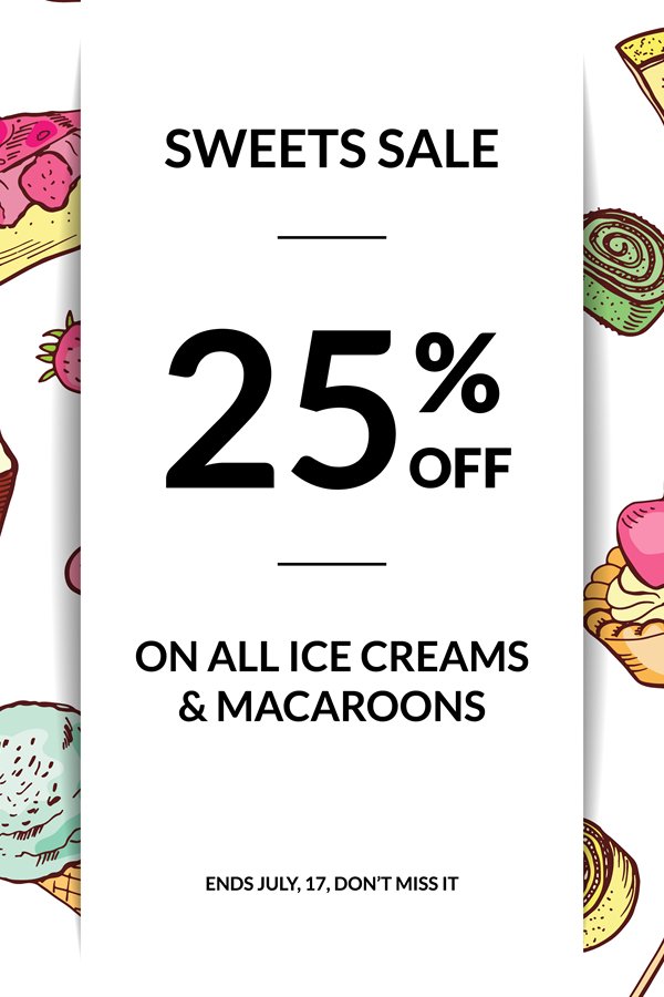 Vector hand drawn sweets sale background template