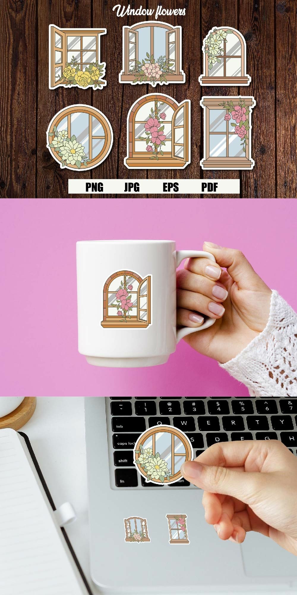 Window floral flower sticker printable bundle