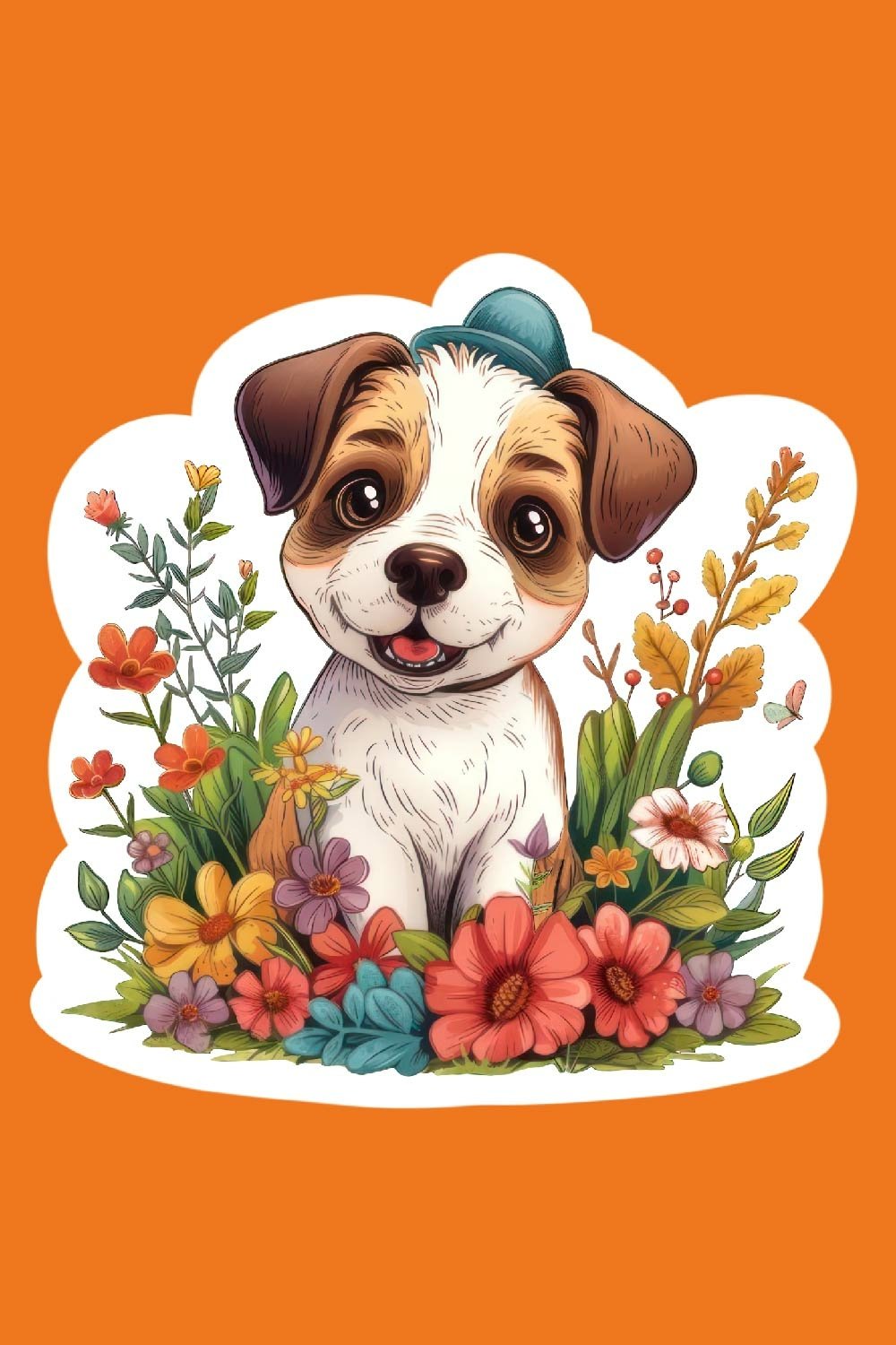 Flowers Dog sticker | Sticker spring Dog
